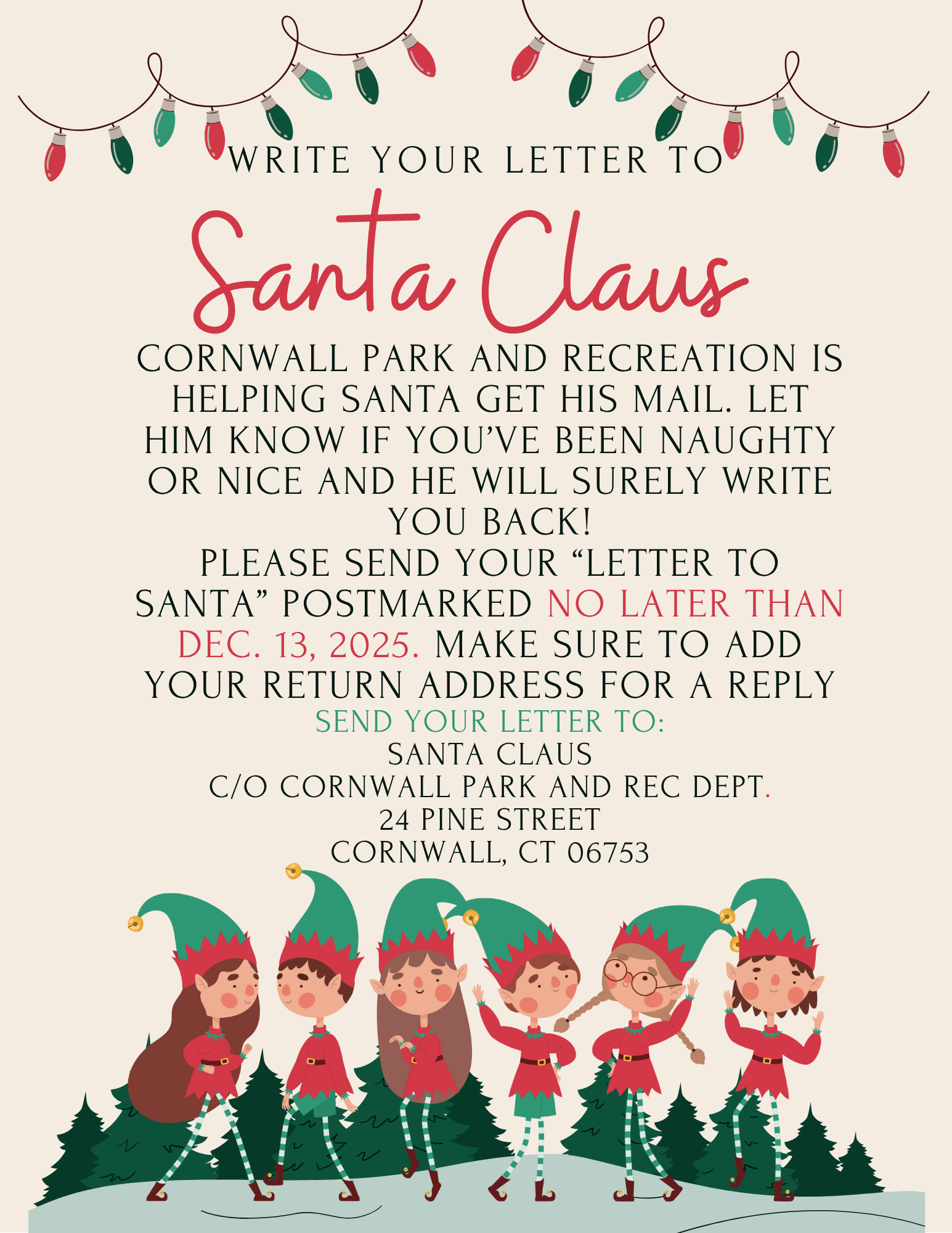 Deadline to submit your letter to Santa - Cornwall CT